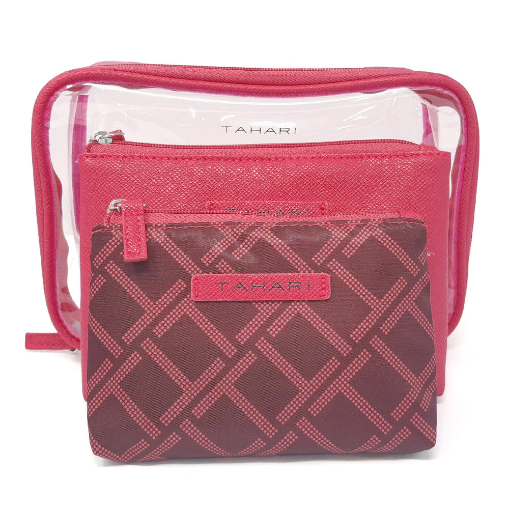 Set de 3 cosmetiqueras Tahari color rosado para dama