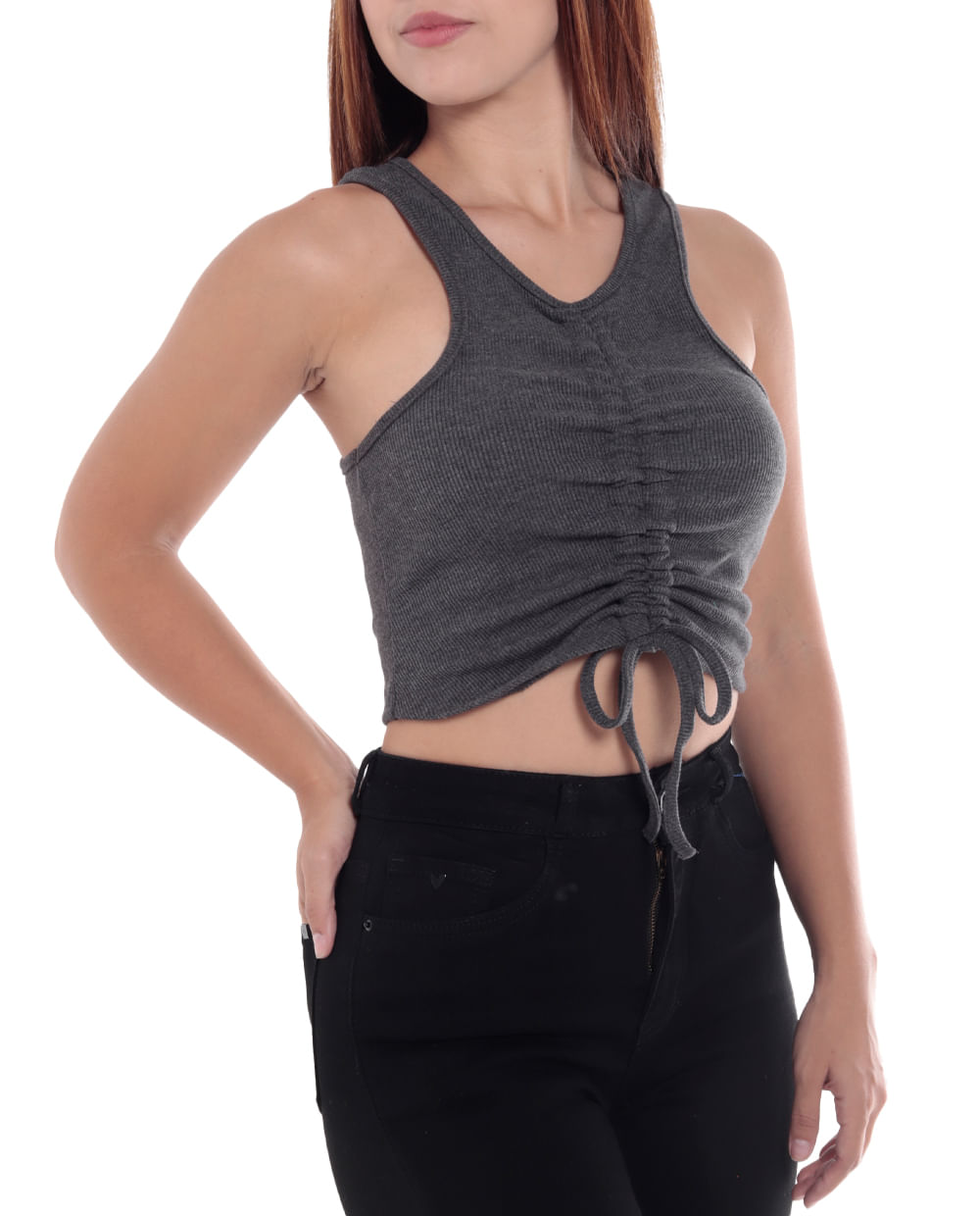 Blusa Orange crop top gris sin mangas para mujer