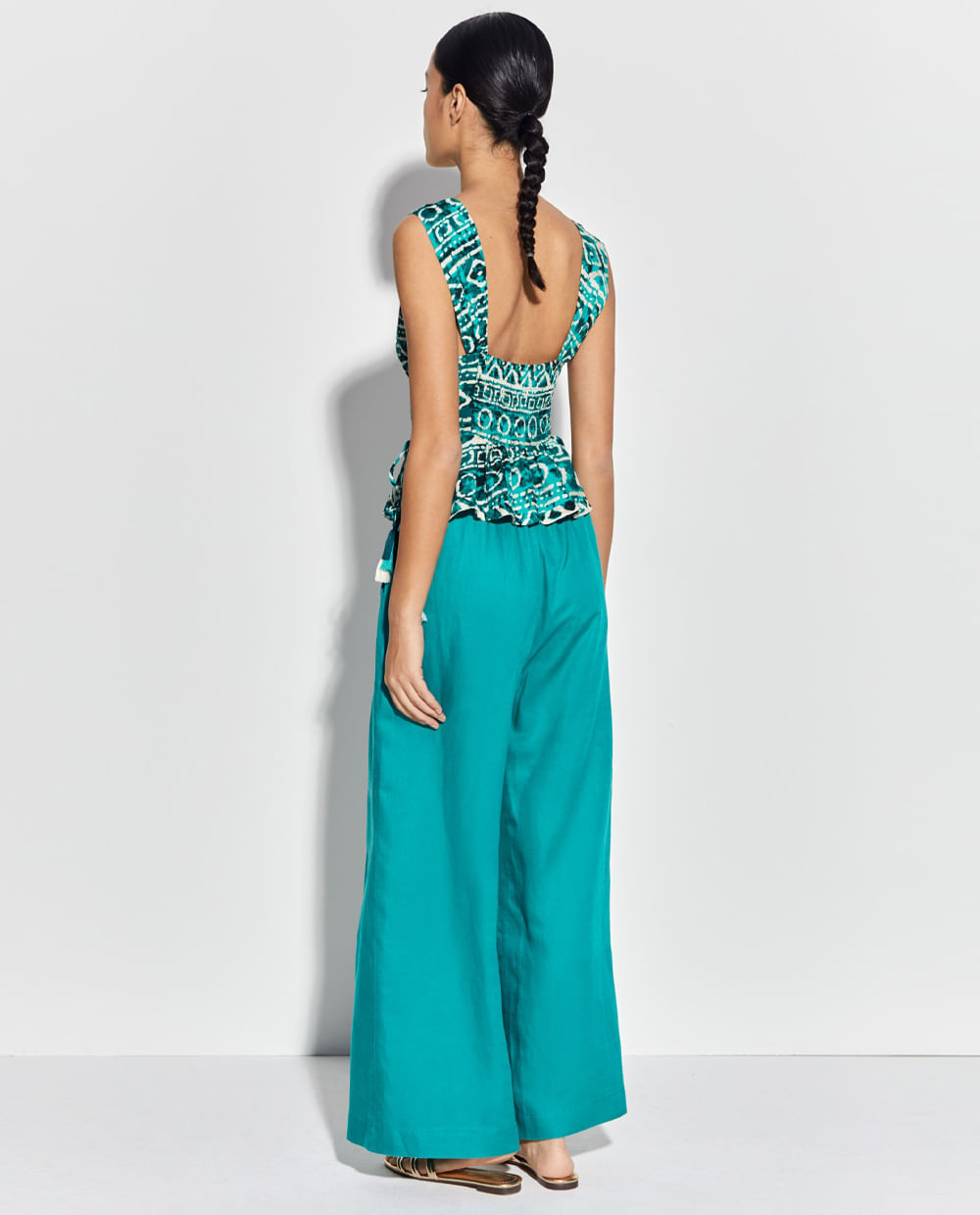 Pantalón Sfera palazzo verde de cintura alta para mujer - Siman Guatemala