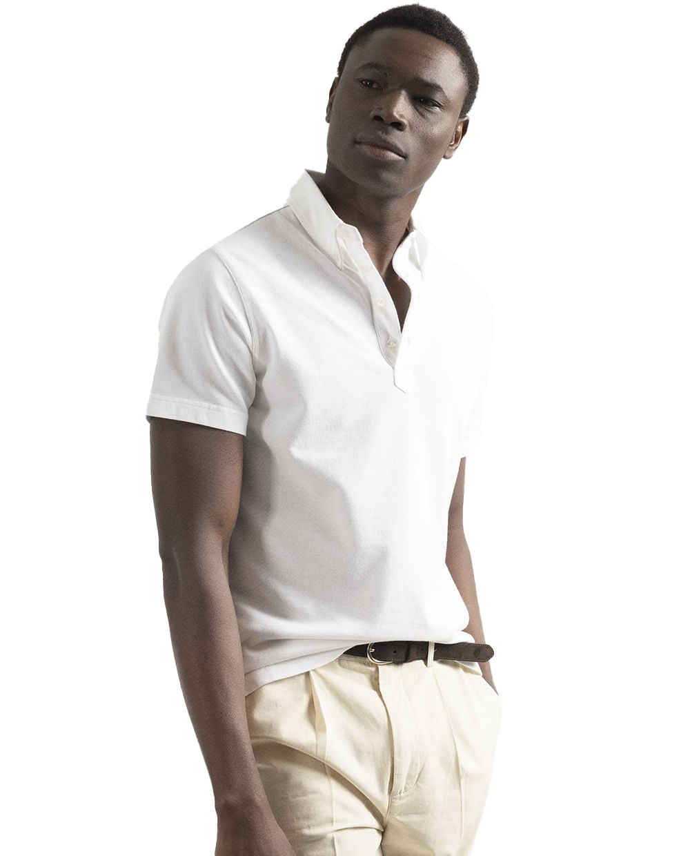 Puro Ego Camisa polo básica blanco sólido para hombre