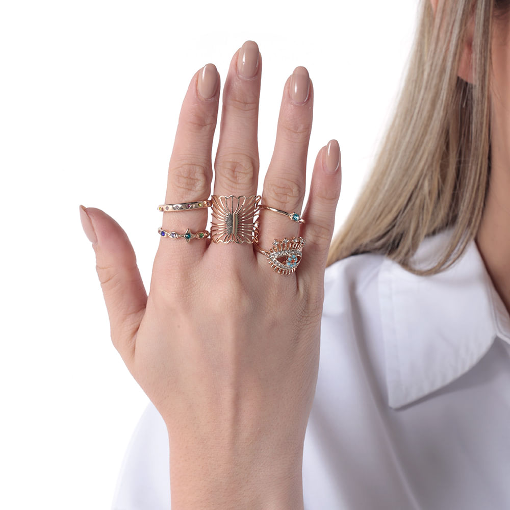 Set de 5 anillos dorados talla S para dama - Siman El Salvador