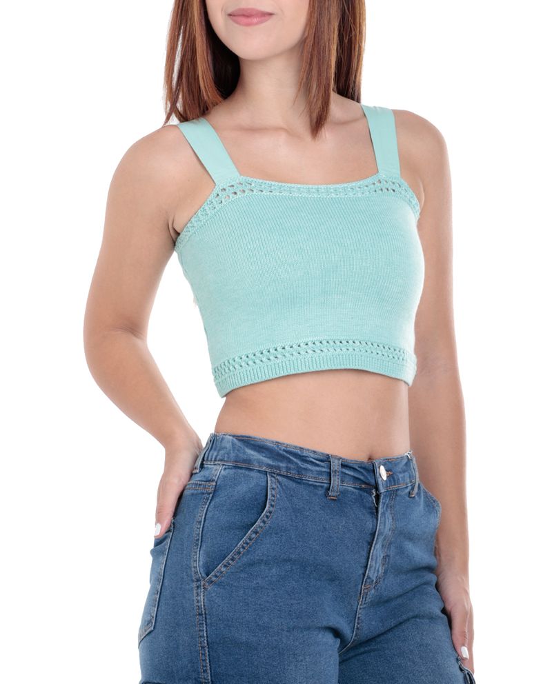 Blusa Orange crop top celeste de tirantes para mujer - Siman Guatemala