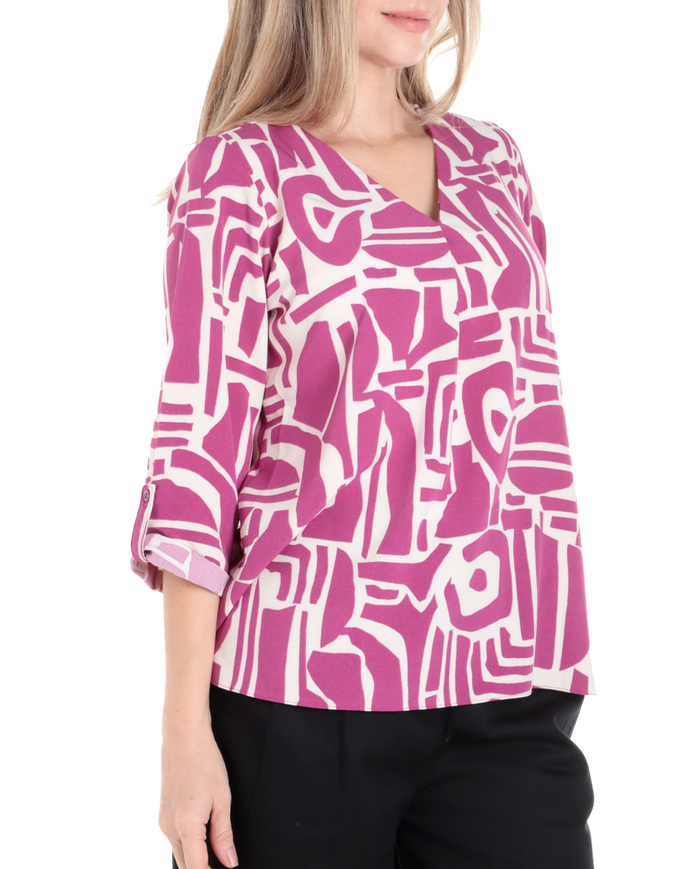Blusa First formal estampada manga roll up para mujer - Siman El Salvador
