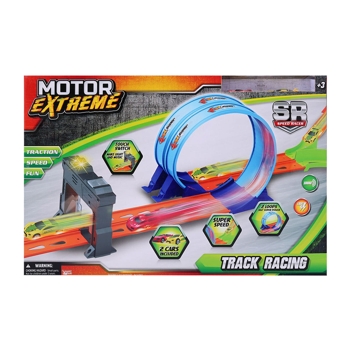 Motor Extreme Pista 2 Vehiculos Pull Back 1 Meta Luz y Sonido - Siman ...