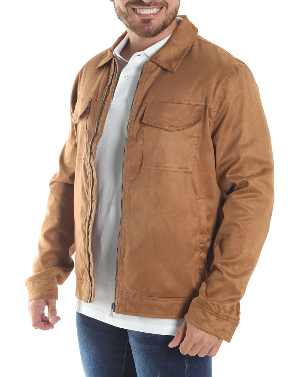 Chaqueta de gamuza Gents café claro texturizada para hombre