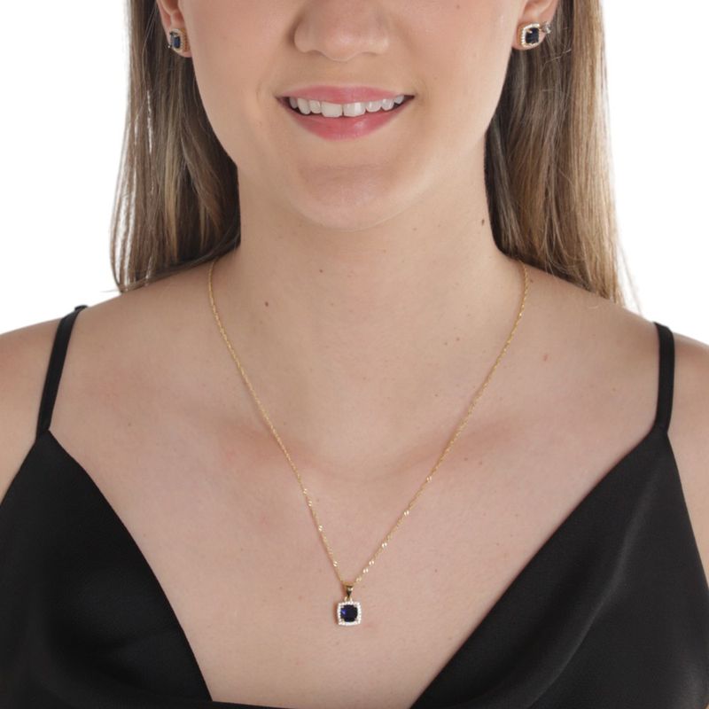 Set de aretes y cadena con dije de zafiro de plata en dorado para mujer ...