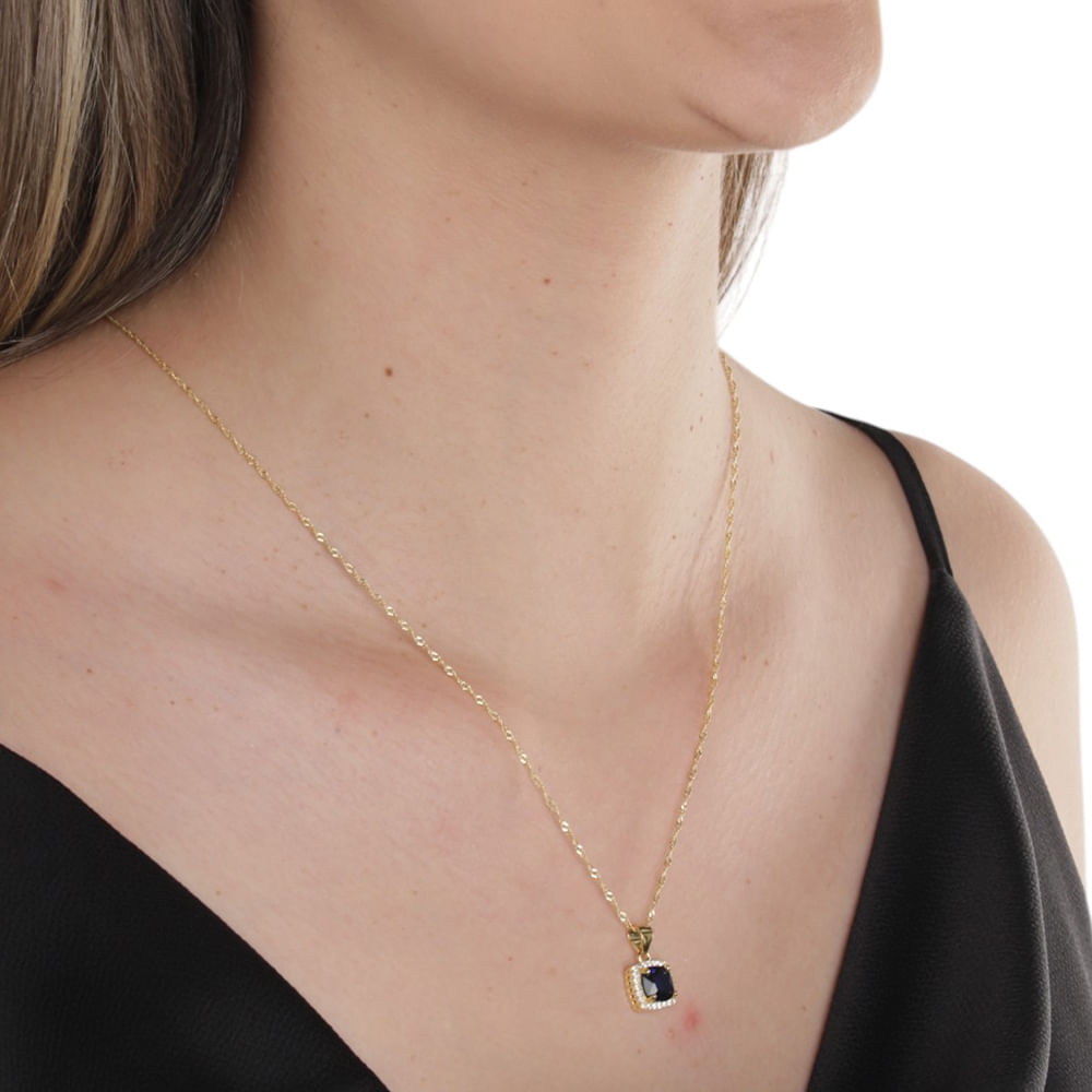 Set de aretes y cadena con dije de zafiro de plata en dorado para mujer ...