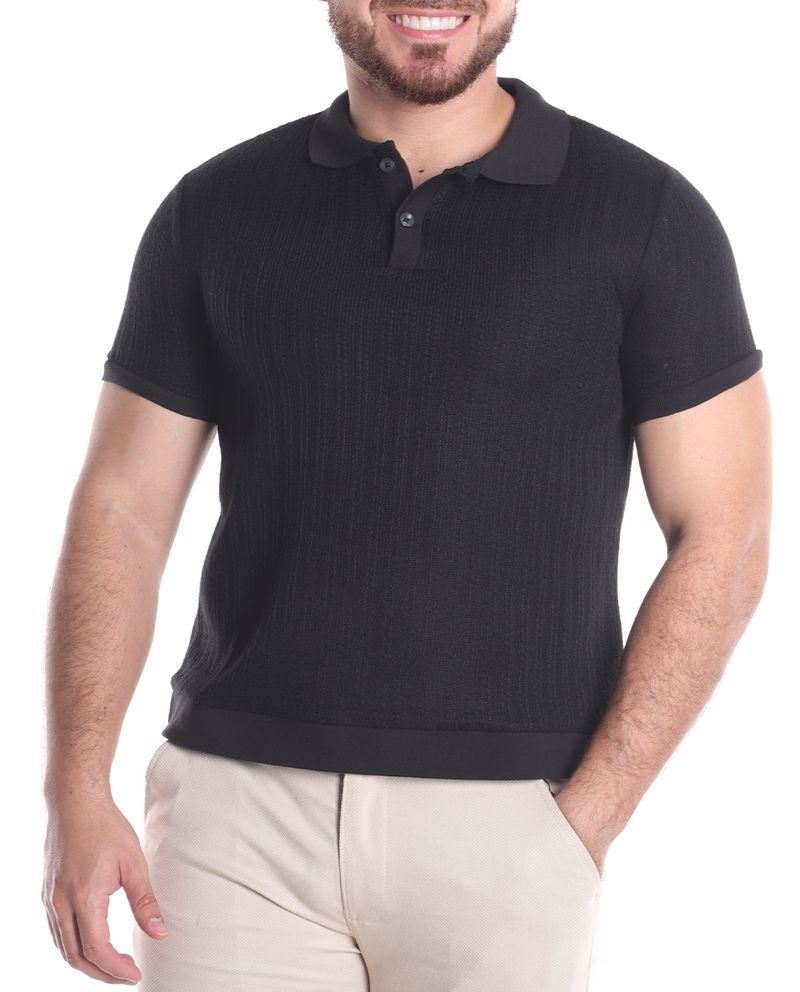 Camisa polo básica Unexpected negra con textura para hombre - Siman ...