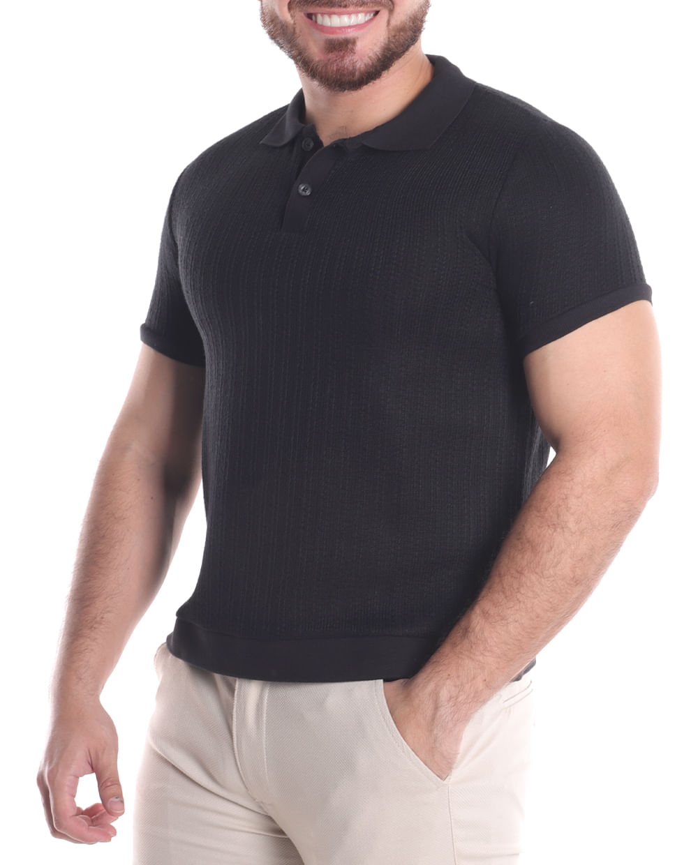 Camisa polo básica Unexpected negra con textura para hombre - Siman ...