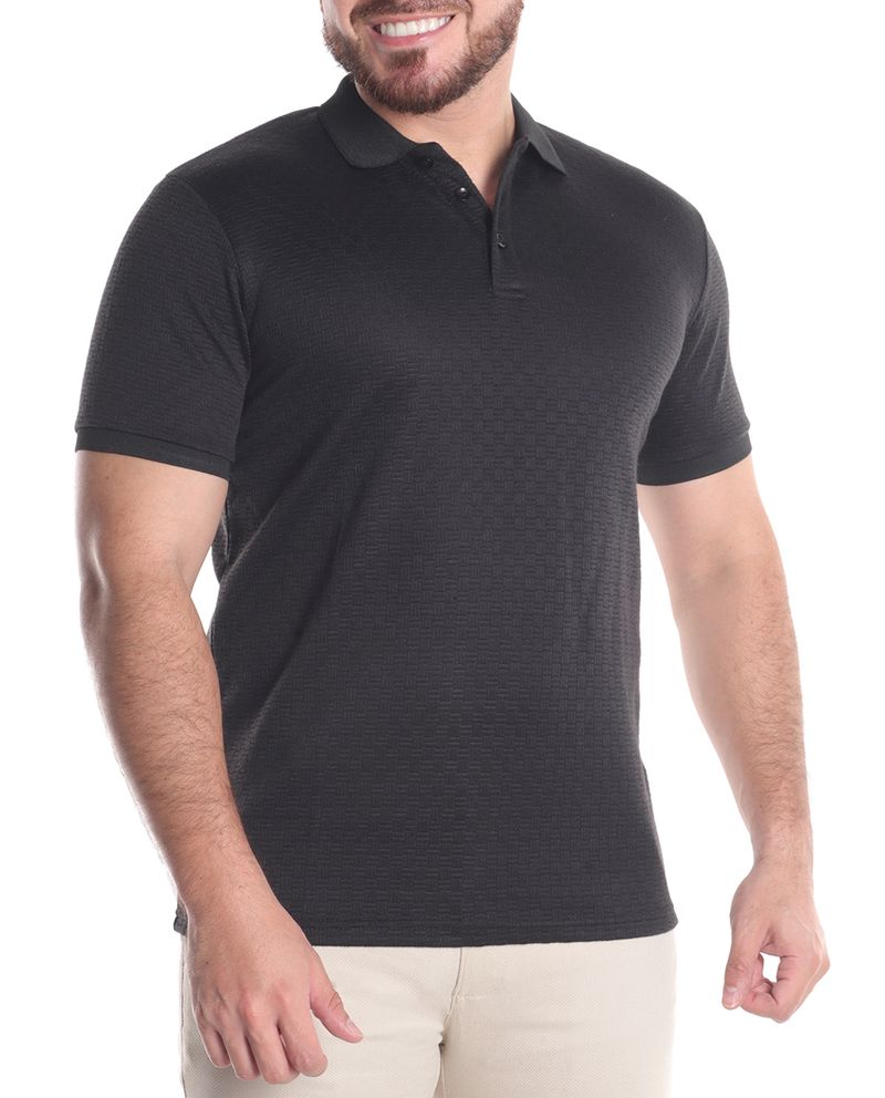 Camisa polo básica Unexpected negra con textura para hombre
