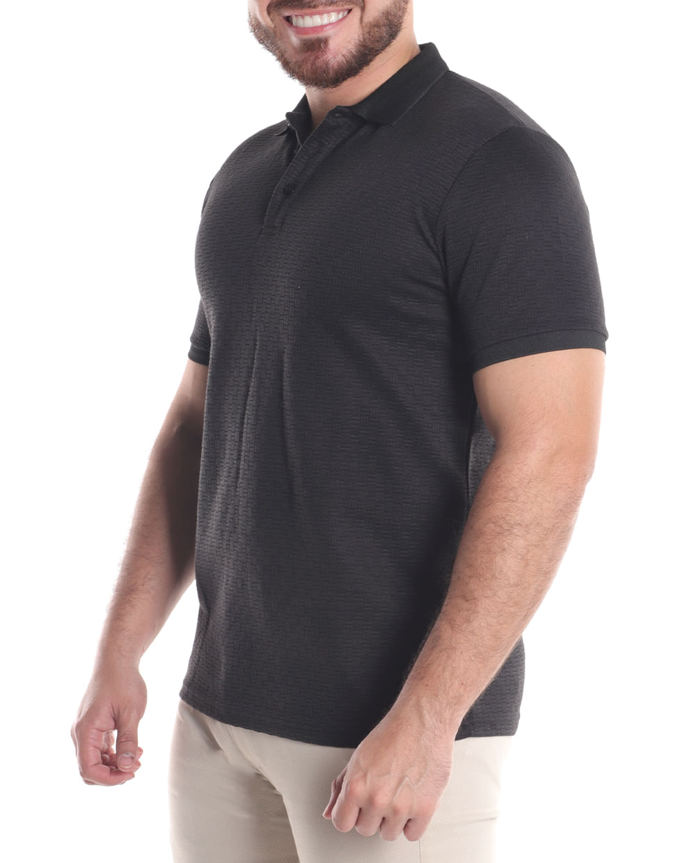 Camisa polo básica Unexpected negra con textura para hombre