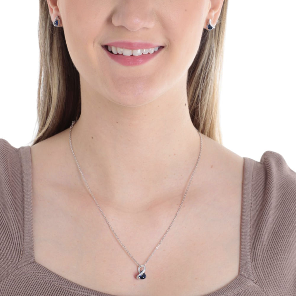 Set de aretes y cadena con dije de zafiro de plata plateado para mujer ...