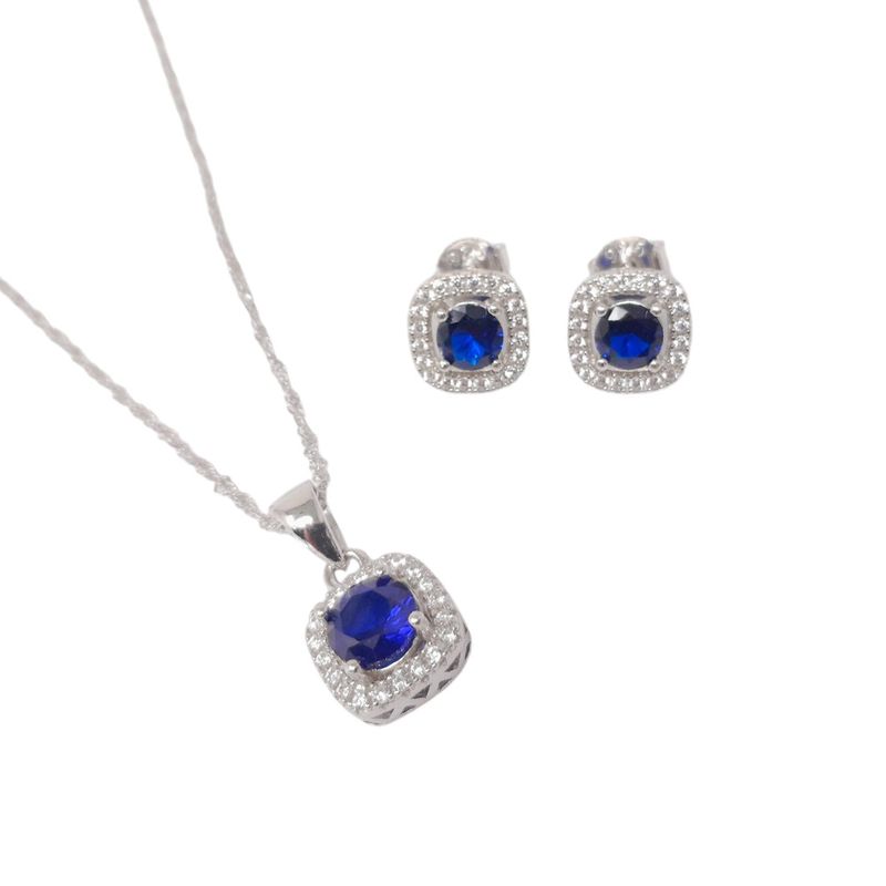 Set de aretes y cadena con dije de zafiro de plata plateado para mujer ...