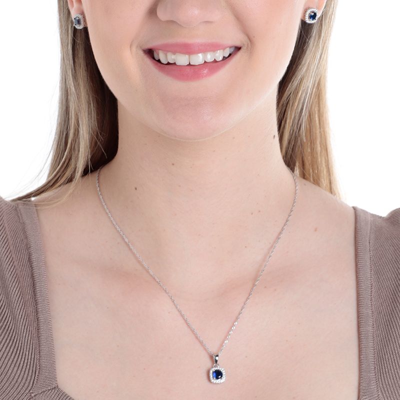 Set de aretes y cadena con dije de zafiro de plata plateado para mujer ...
