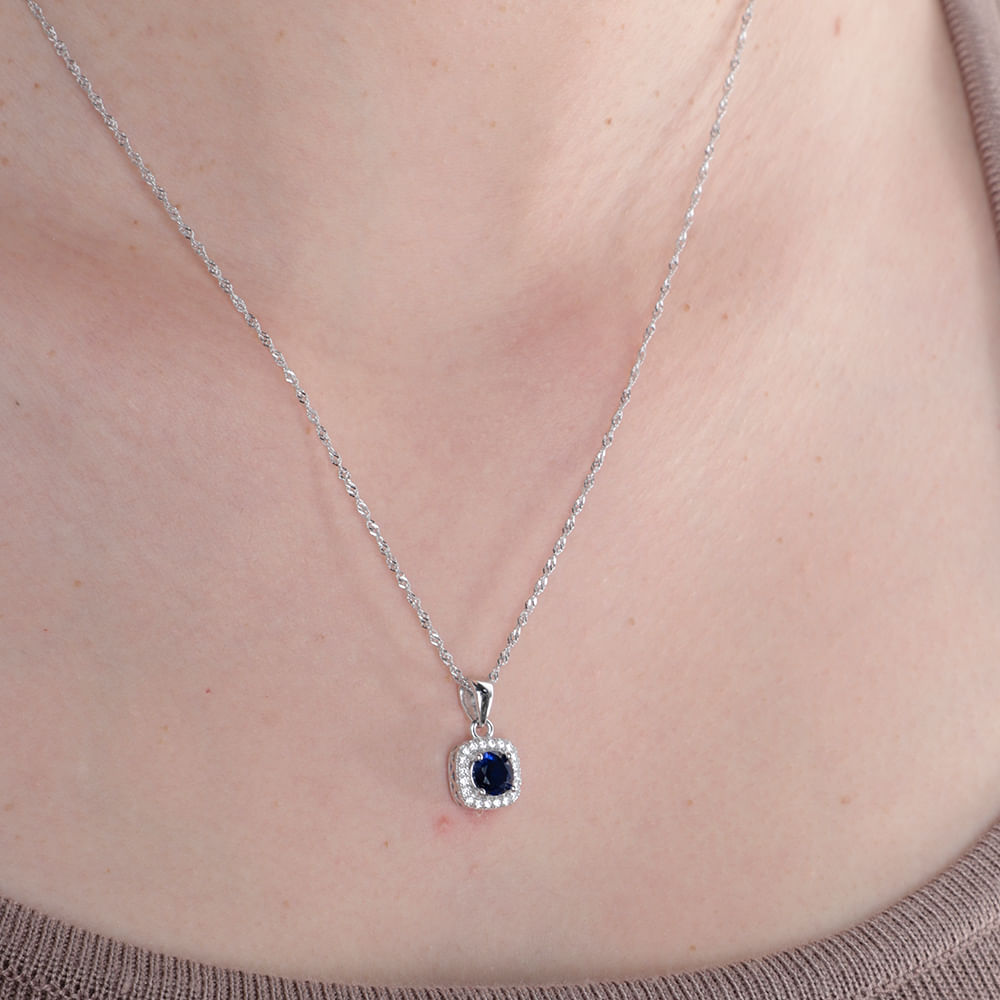 Set de aretes y cadena con dije de zafiro de plata plateado para mujer ...