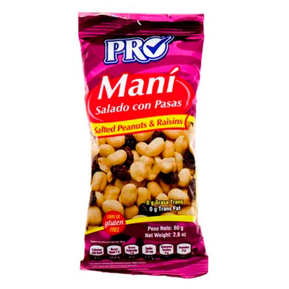 Snack salado - PRO Maní salado con pasas 80g - Siman Costa Rica