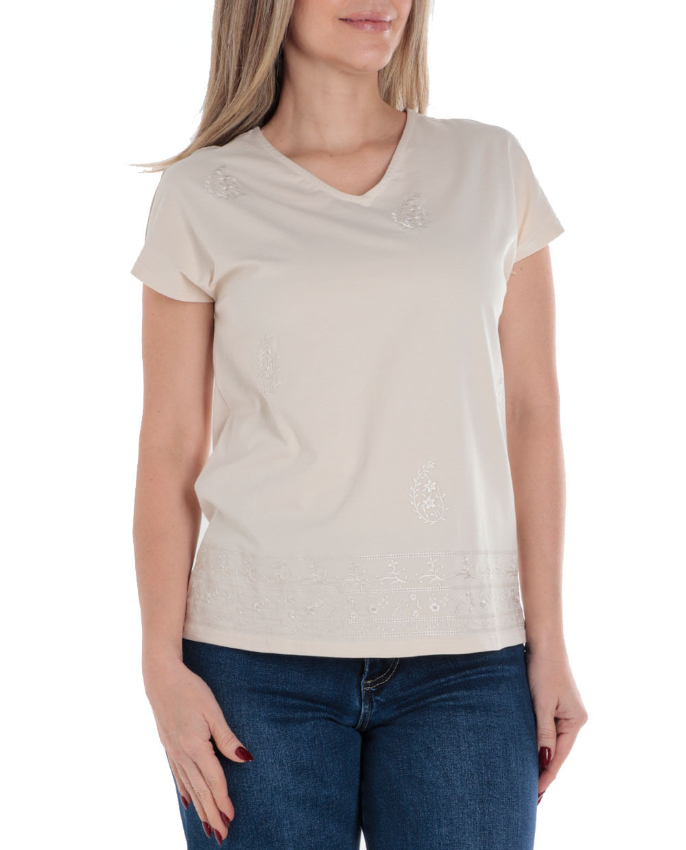 Blusa Nicolle casual beige mangas cortas para mujer - Siman Costa Rica