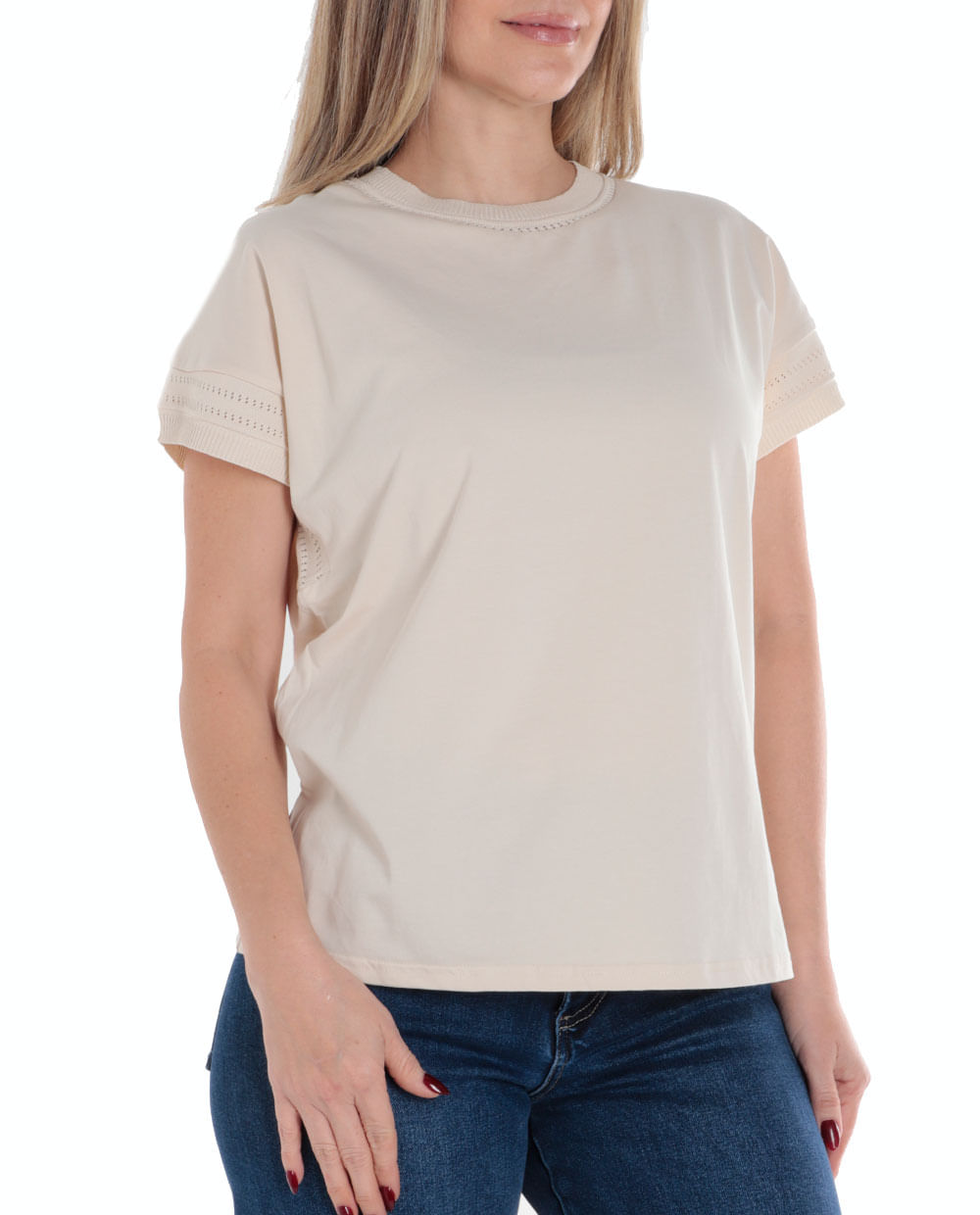 Blusa Nicolle casual beige de mangas cortas para mujer