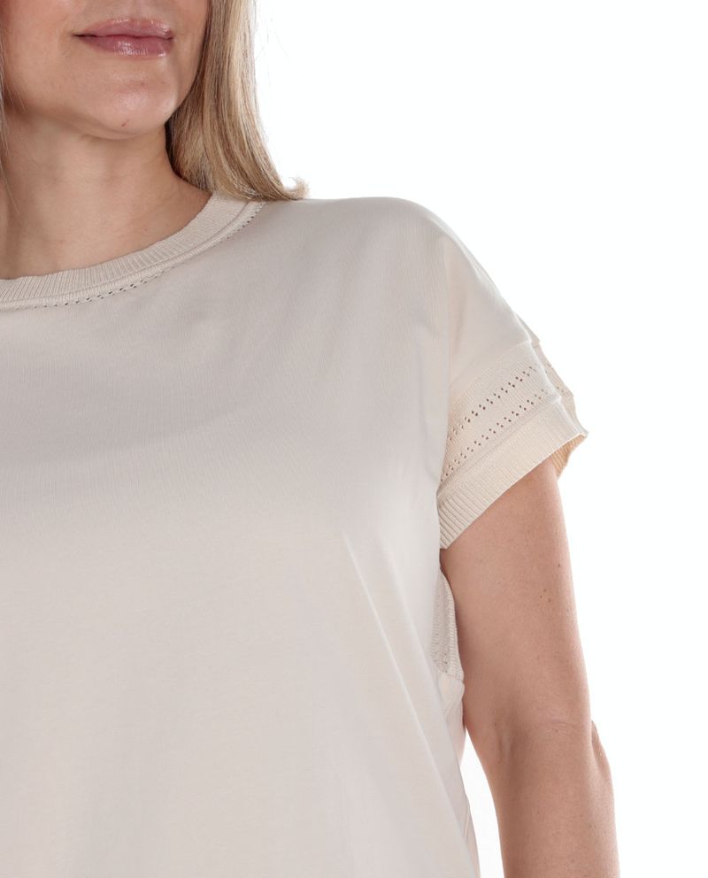 Blusa Nicolle casual beige de mangas cortas para mujer