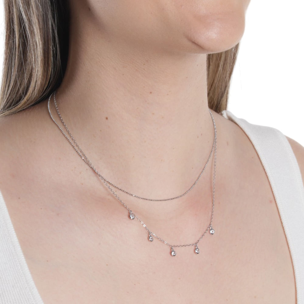 Set de aretes y cadena de plata 2mm- 18" para mujer - Siman El Salvador