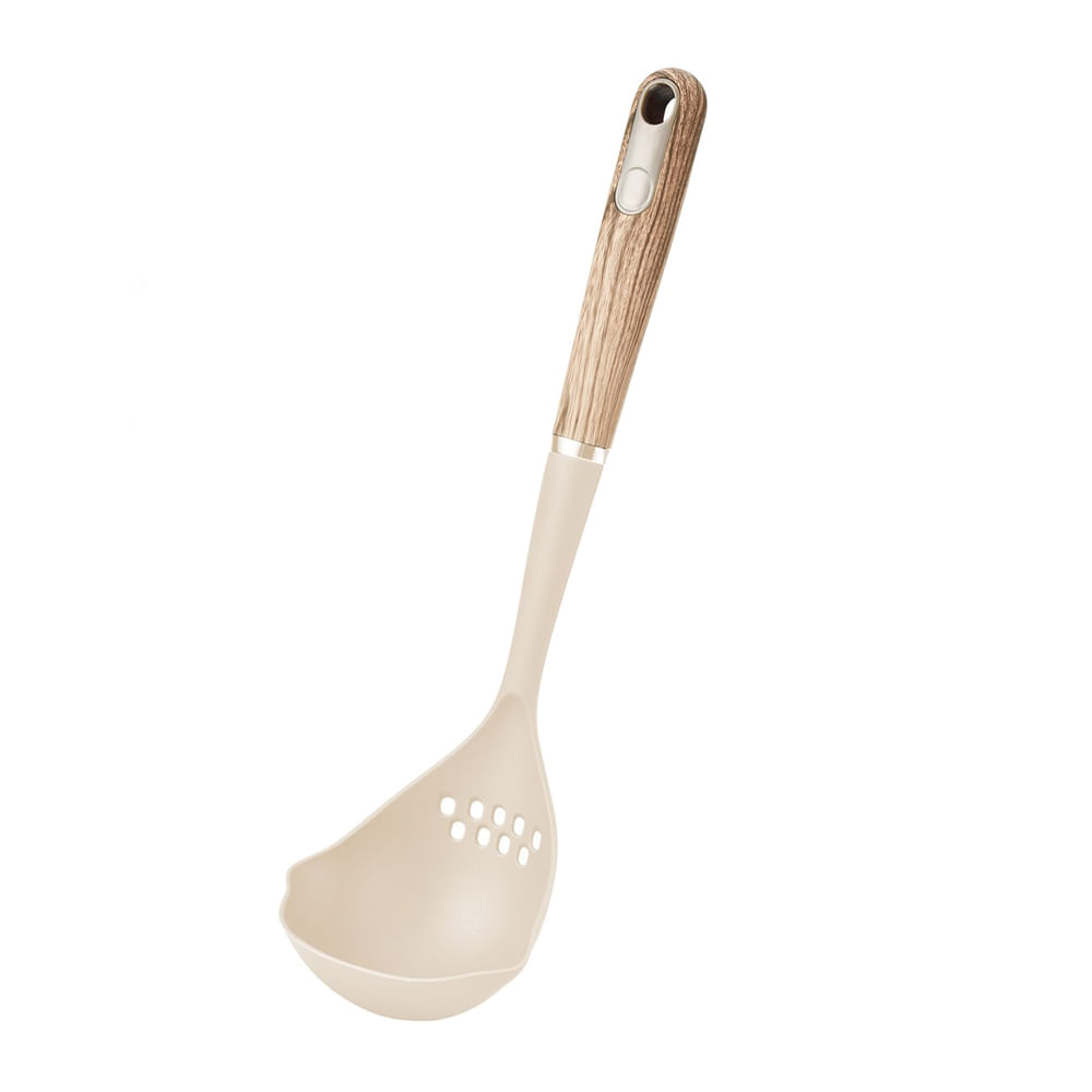 Cucharón de silicón ranurado color crema 33 cm