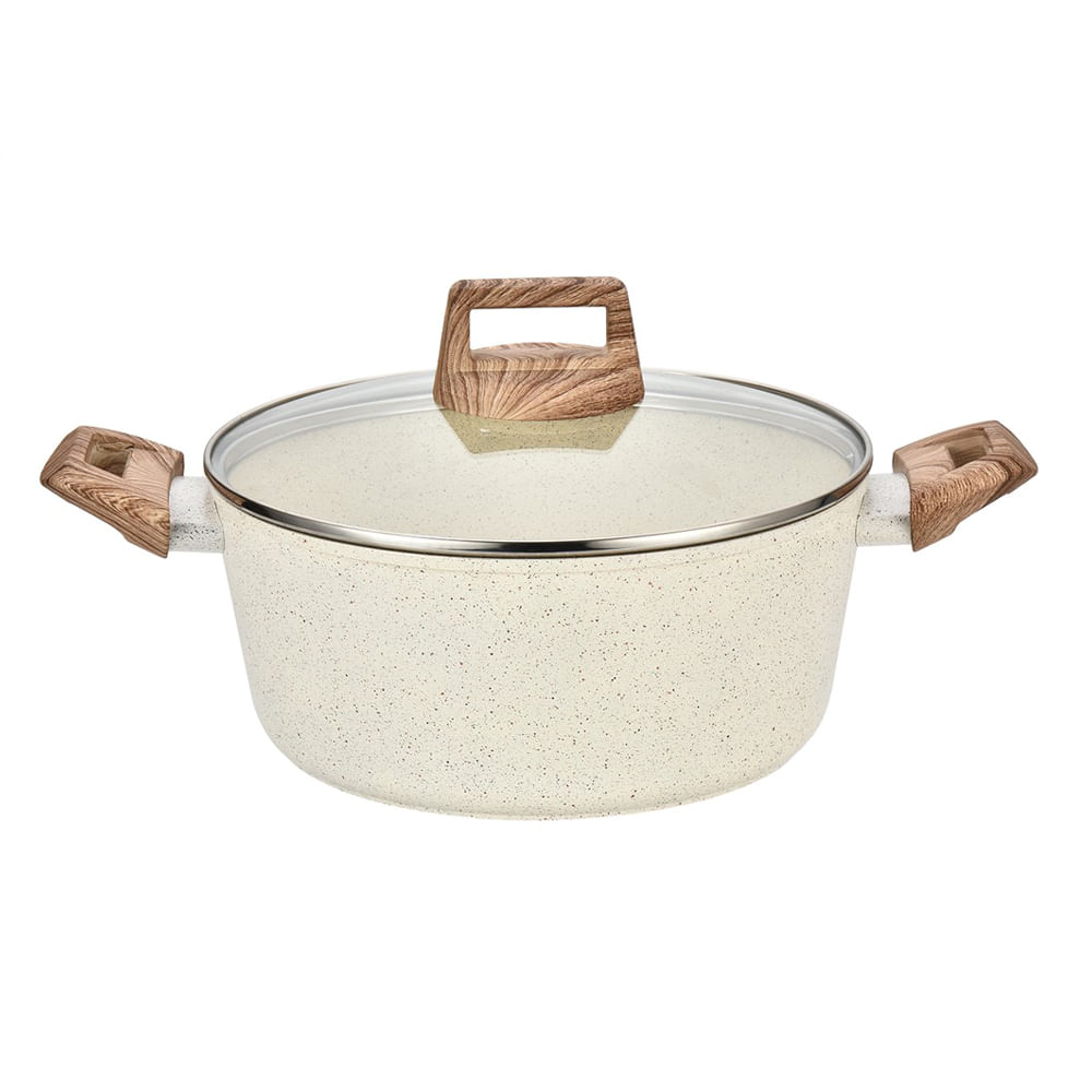Olla color crema con tapa de vidrio 28 cm - Siman Costa Rica