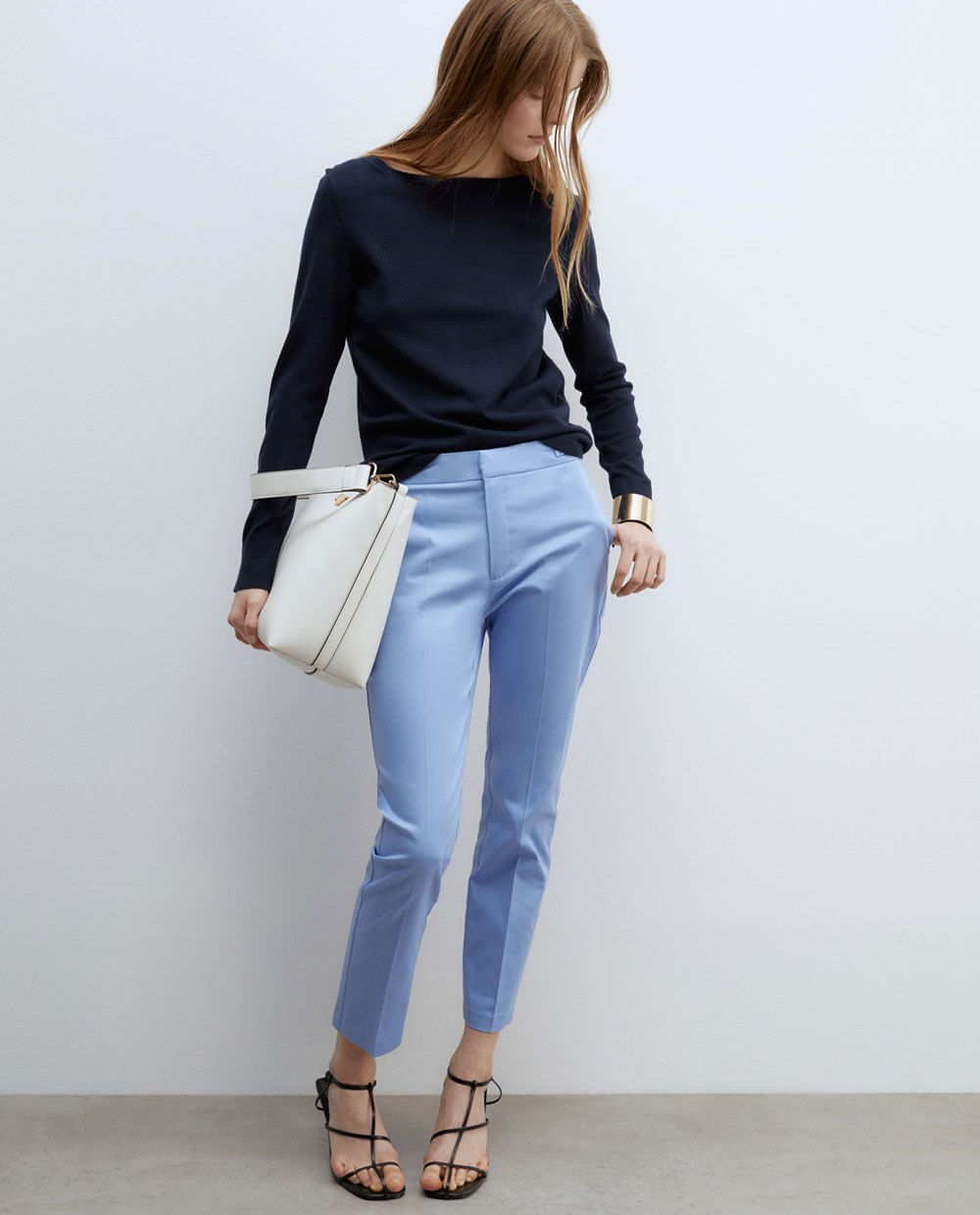 Pantalón Sfera capri celeste de cintura alta para mujer - Siman Costa Rica