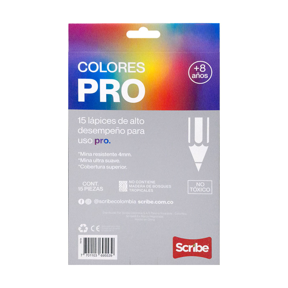 Caja de colores Scribe Pro 15 unidades - Siman El Salvador