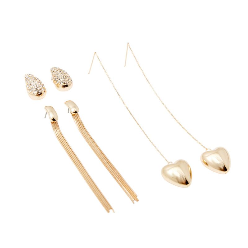 Set de 3 aretes metálicos dorados para mujer - Siman El Salvador
