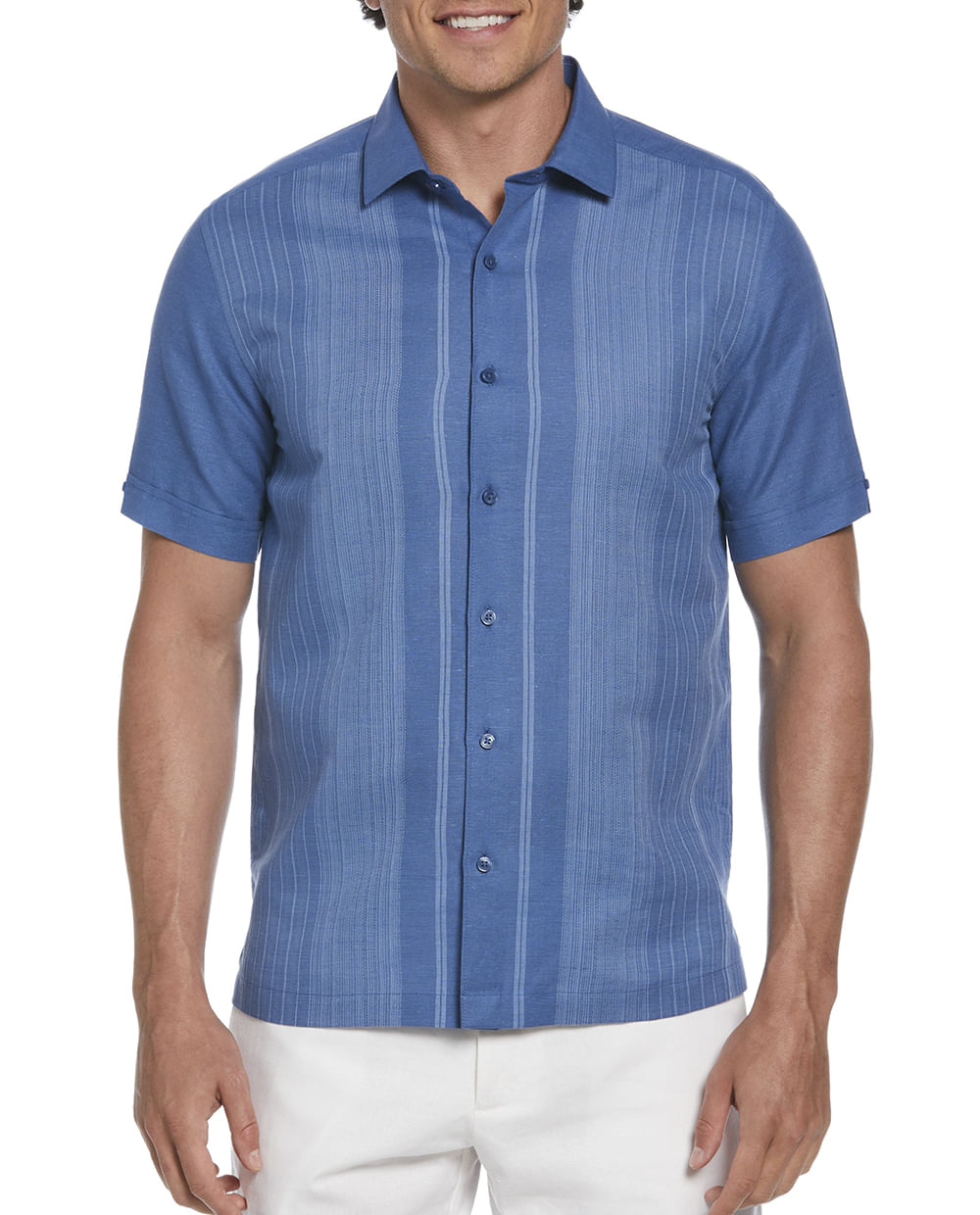 Guayabera de lino Cubavera regular fit azul rayada para hombre - Siman ...