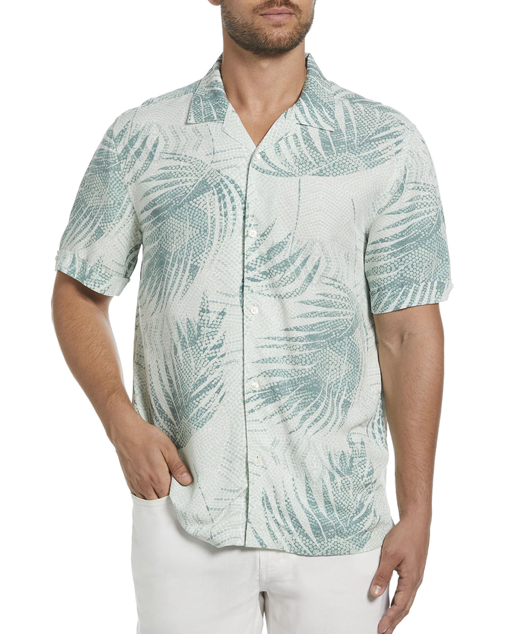 Guayabera regular fit Cubavera verde estampado tropical para hombre ...