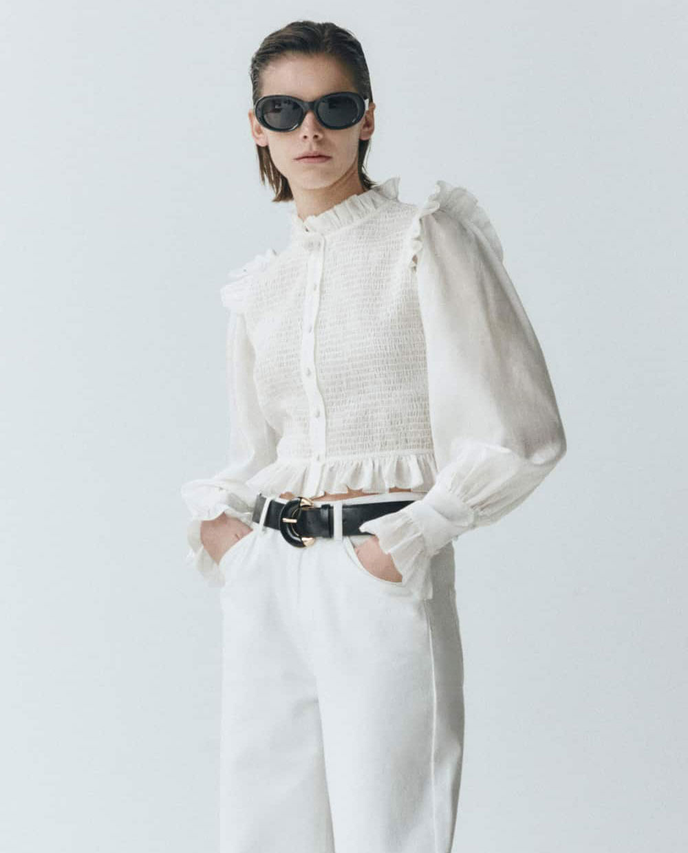 Blusa Sfera crop top blanca manga larga para mujer - Siman Costa Rica