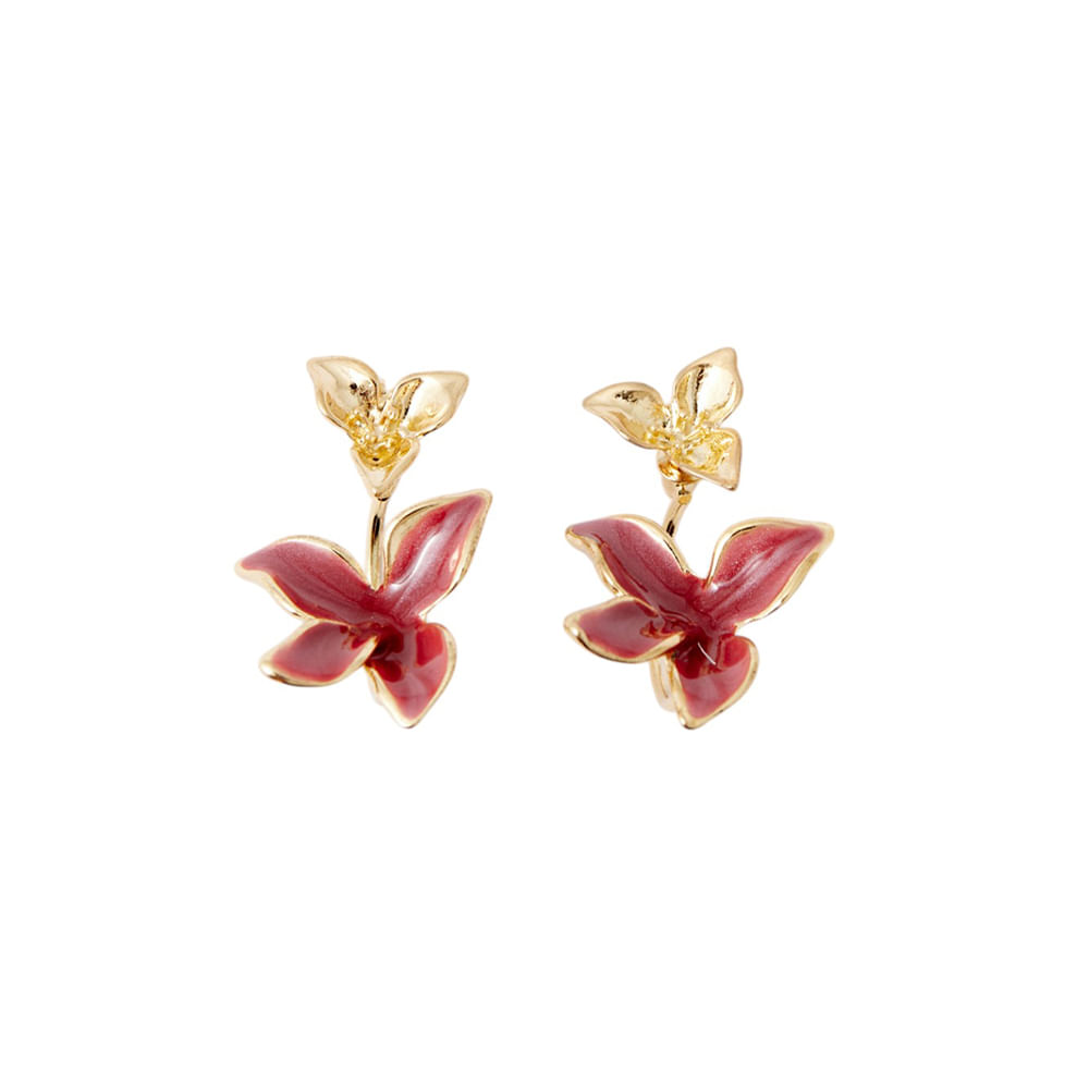 Aretes de flor color dorado/rojo para mujer - Siman El Salvador