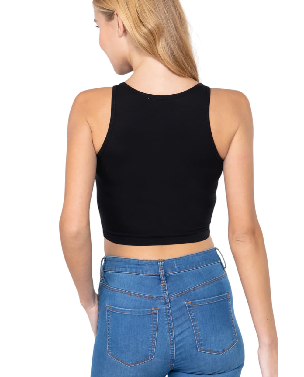 Blusa Active Basic crop top negra sin mangas para mujer - Siman Costa Rica