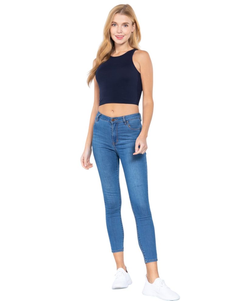 Blusa Active Basic crop top azul sin mangas para mujer - Siman El Salvador