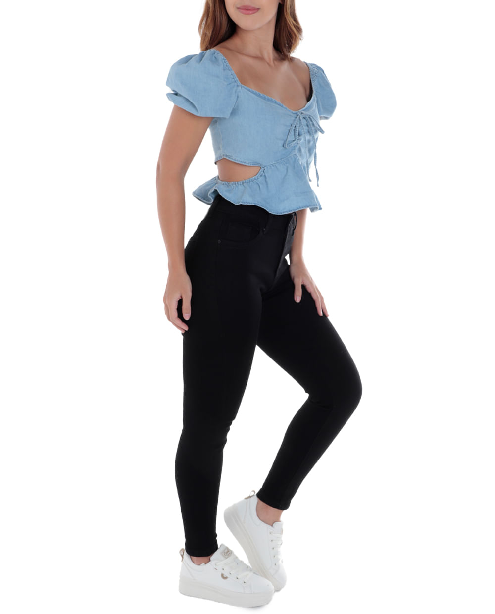 Blusa Toska crop top denim manga corta para mujer - Siman El Salvador