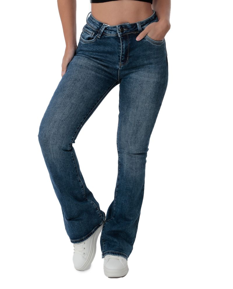 Jeans Most Wanted flare azul de cintura alta para mujer - Siman El Salvador