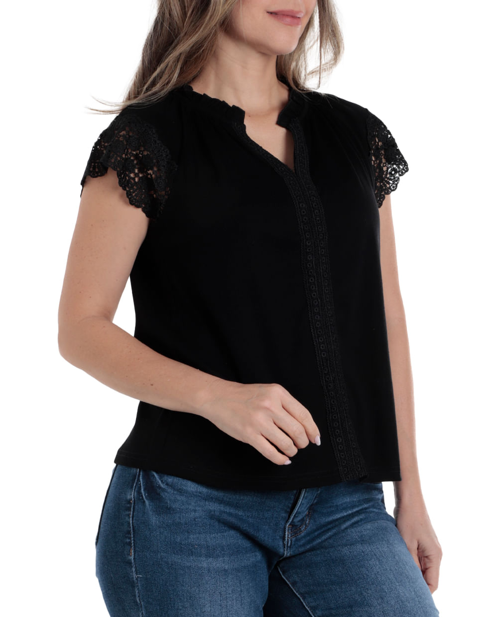 Blusa Nicolle casual negra manga corta para mujer