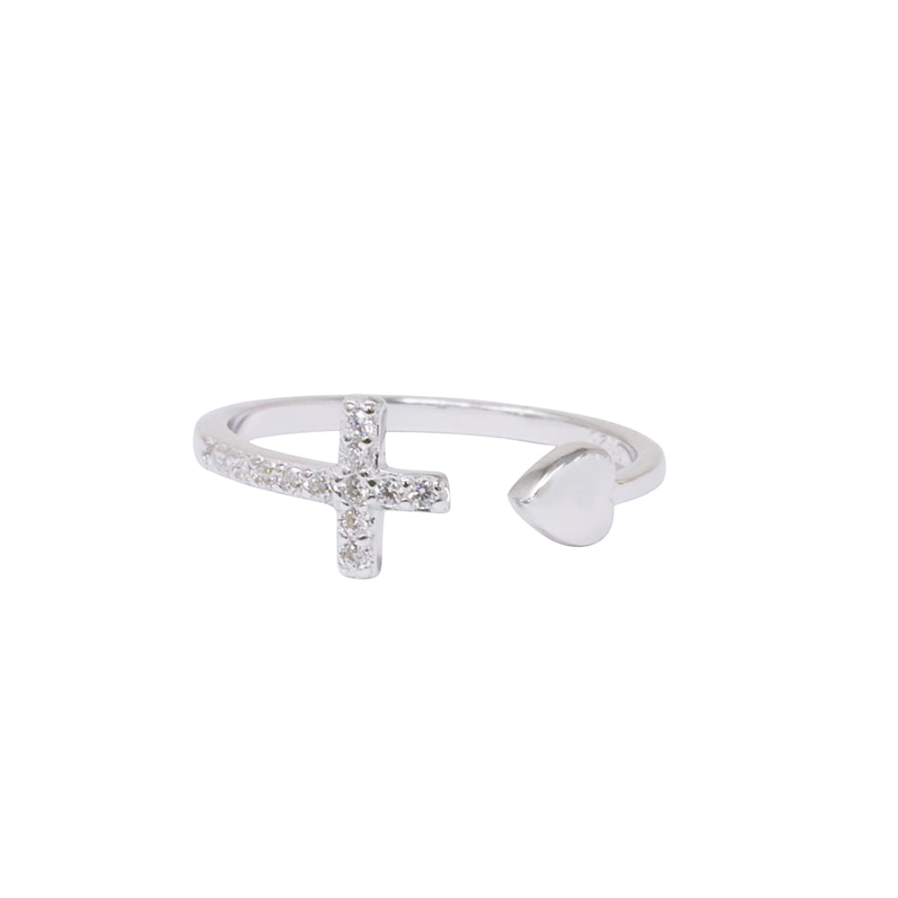 Anillo de plata con corazón y cruz color plateado para mujer - Siman El ...