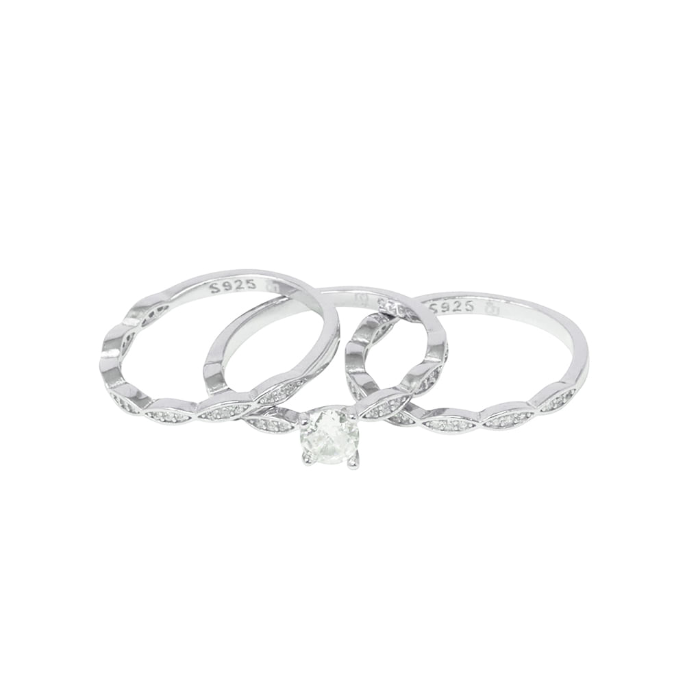 Anillo triple de plata con zirconia para mujer - Siman Costa Rica