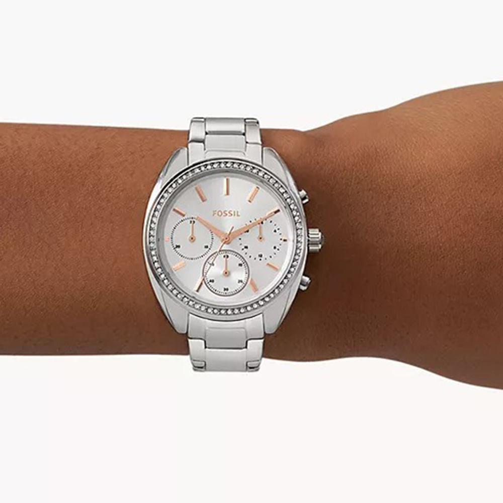 Reloj Fossil análogo cronógrafo de acero plateado para mujer - Siman ...