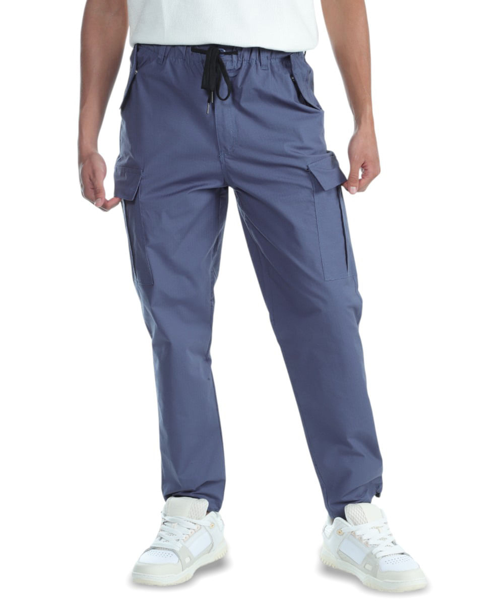 Pantalón cargo Orange regular fit azul con mini cuadros para hombre ...