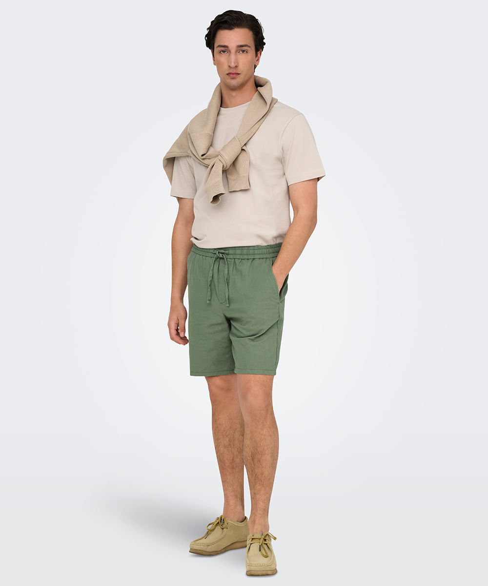Short de lino Only & Sons verde con textura para hombre - Siman Costa Rica