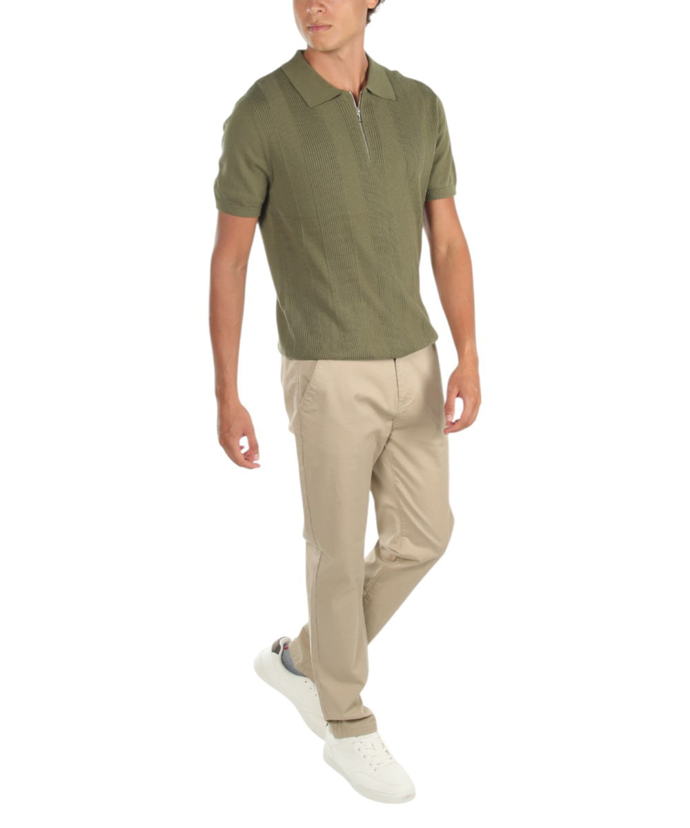 Camisa polo Unexpected verde olivo con textura para hombre