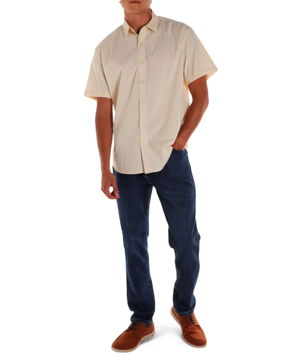Camisa regular fit Gents beige rayada para hombre - Siman Costa Rica