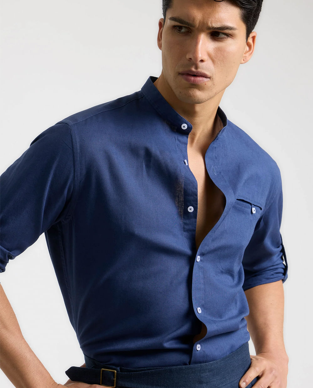 Camisa custom fit Puro Ego navy con textura para hombre - Siman Guatemala