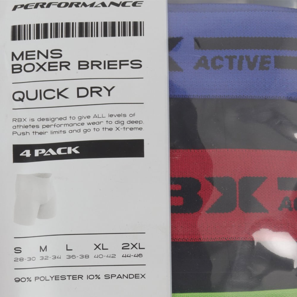 Pack de 4 boxers briefs RBX negros sólidos para hombre - Siman Guatemala