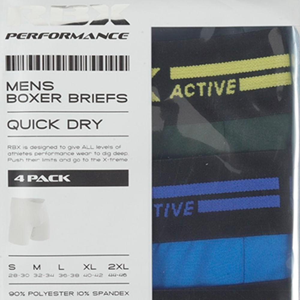 Pack de 4 boxers briefs RBX multicolor sólidos para hombre