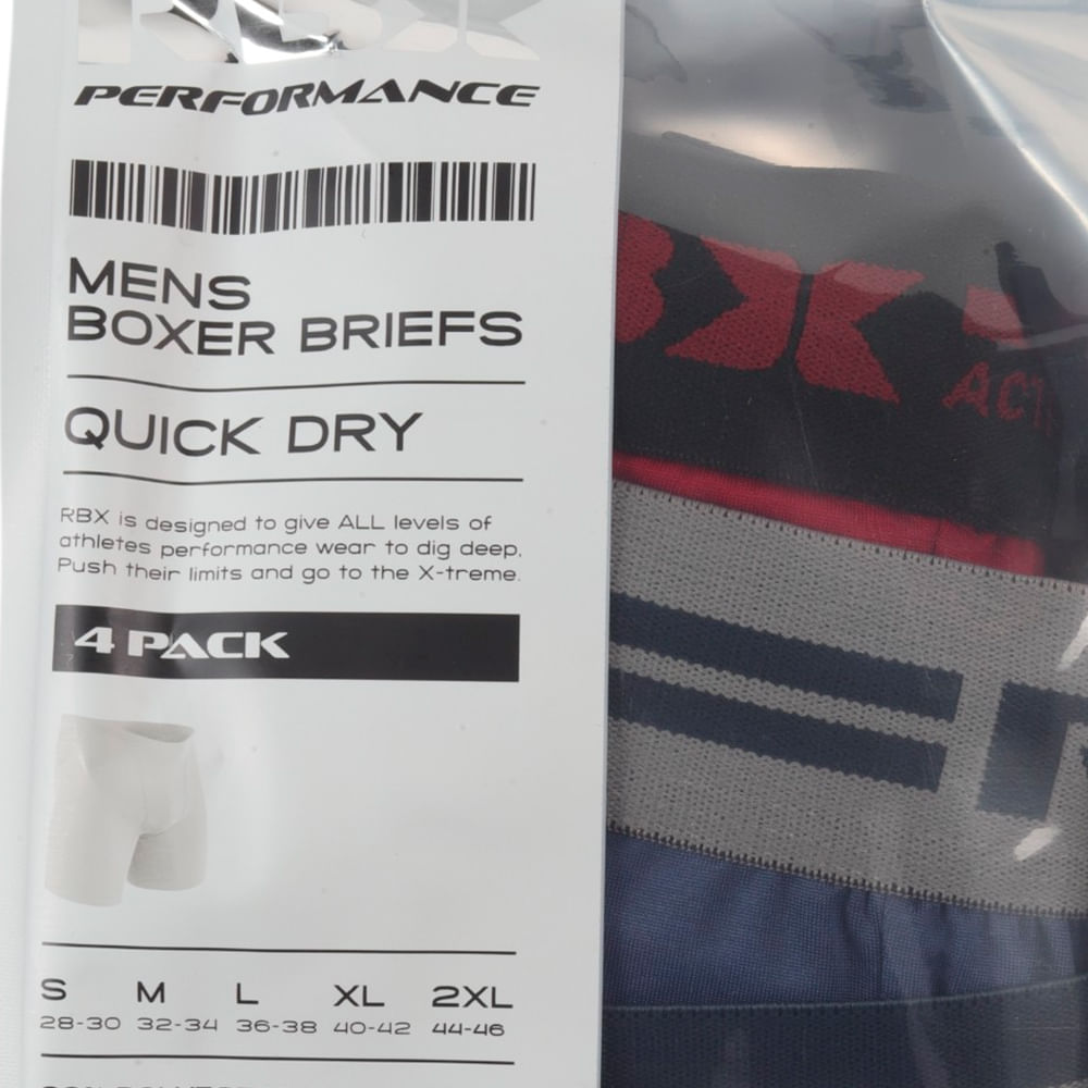 Pack de 4 boxers briefs RBX multicolor sólidos para hombre