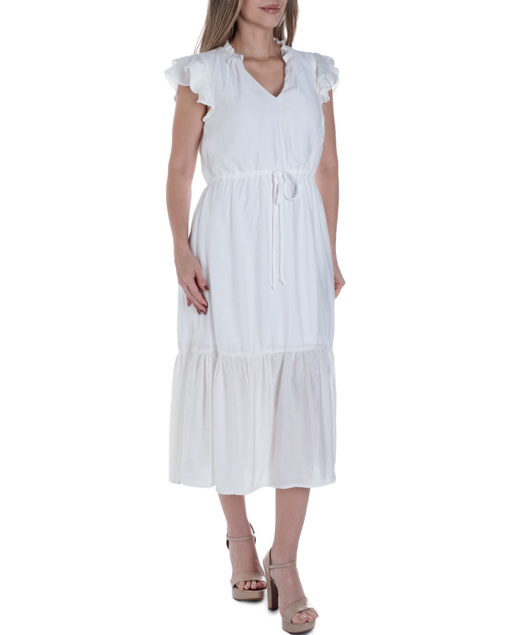 Vestido Julian And Jordan midi blanco manga corta para mujer - Siman ...